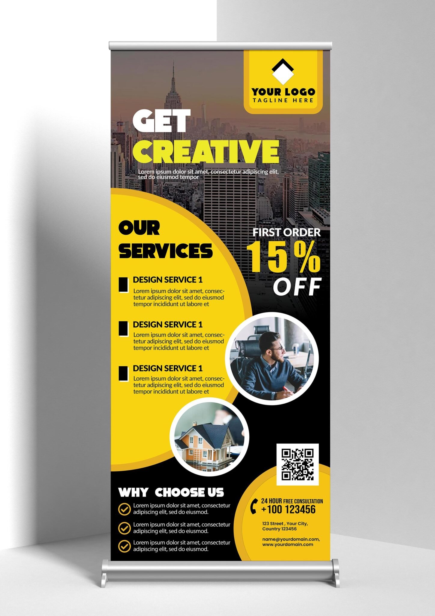 Get Creative Corporate Roll-Up Banner PSD Template | DesignersJoint.Com