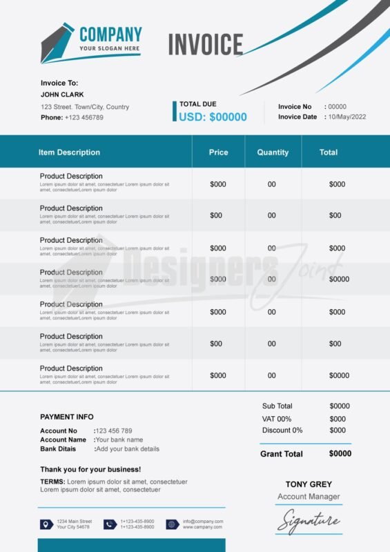 Elegant Invoice Template | DesignersJoint.Com