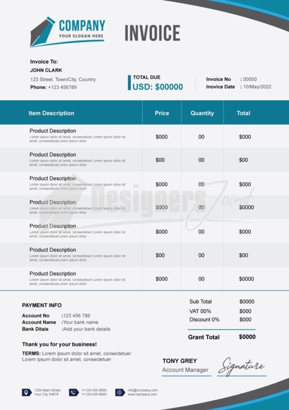 Small Business Invoice Template (ESP & PSD Files) | DesignersJoint.Com