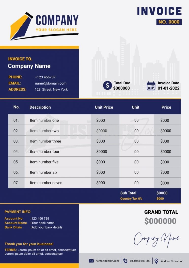 Creative Studio Invoice Template (EPS & PSD Files) | DesignersJoint.Com