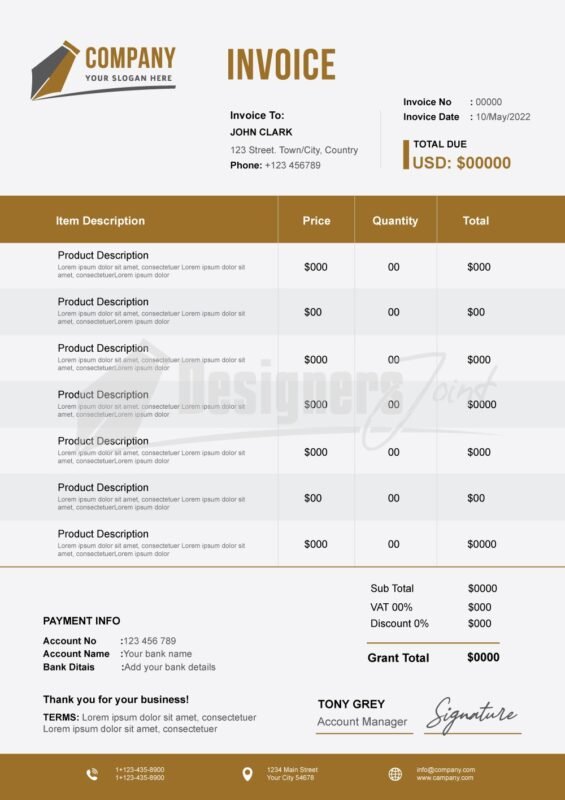 Modern Minimalist Invoice Template (EPS & PSD Files) | DesignersJoint.Com
