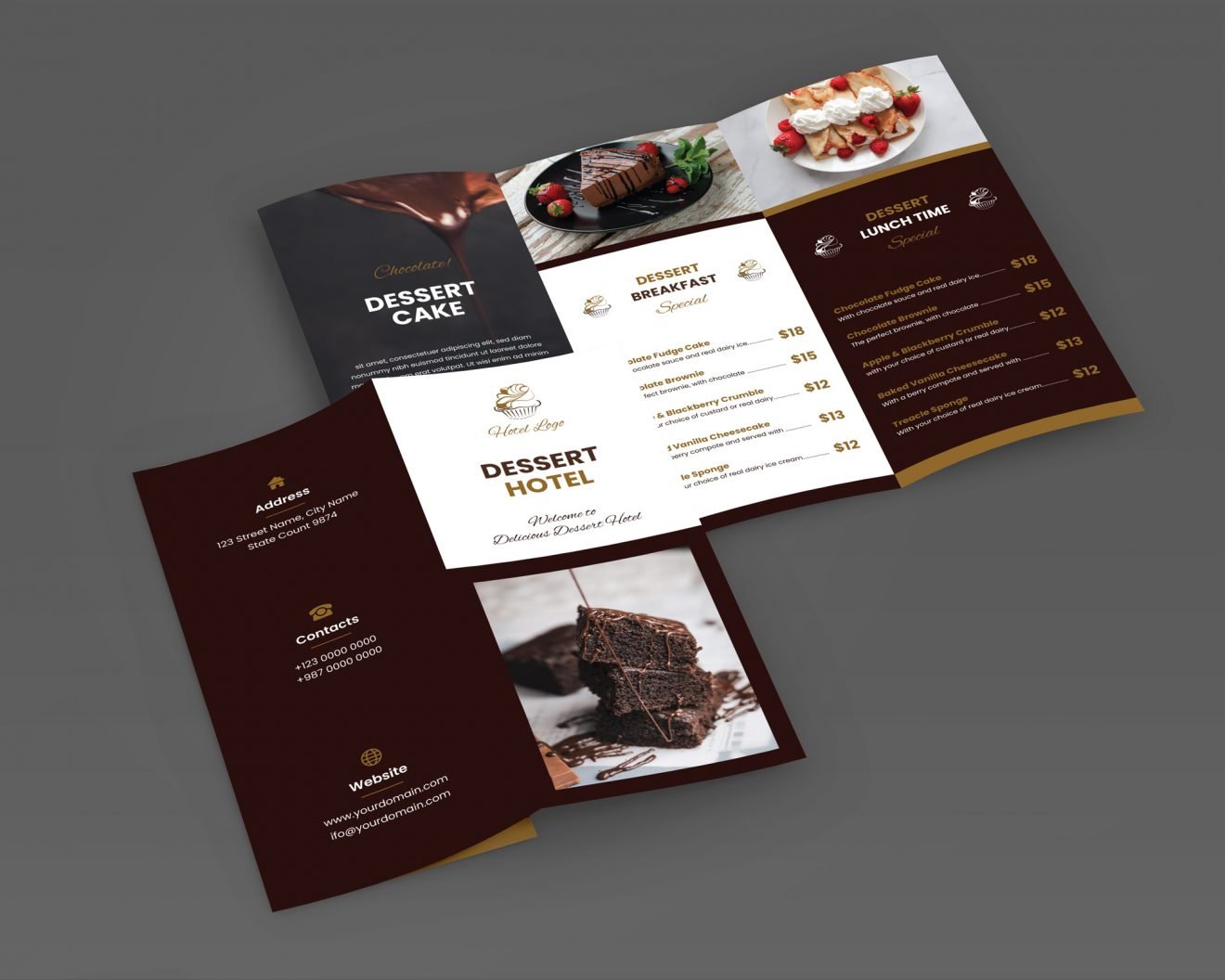 Hotel Tri-Fold Brochure Restaurant Menu Illustrator Template ...