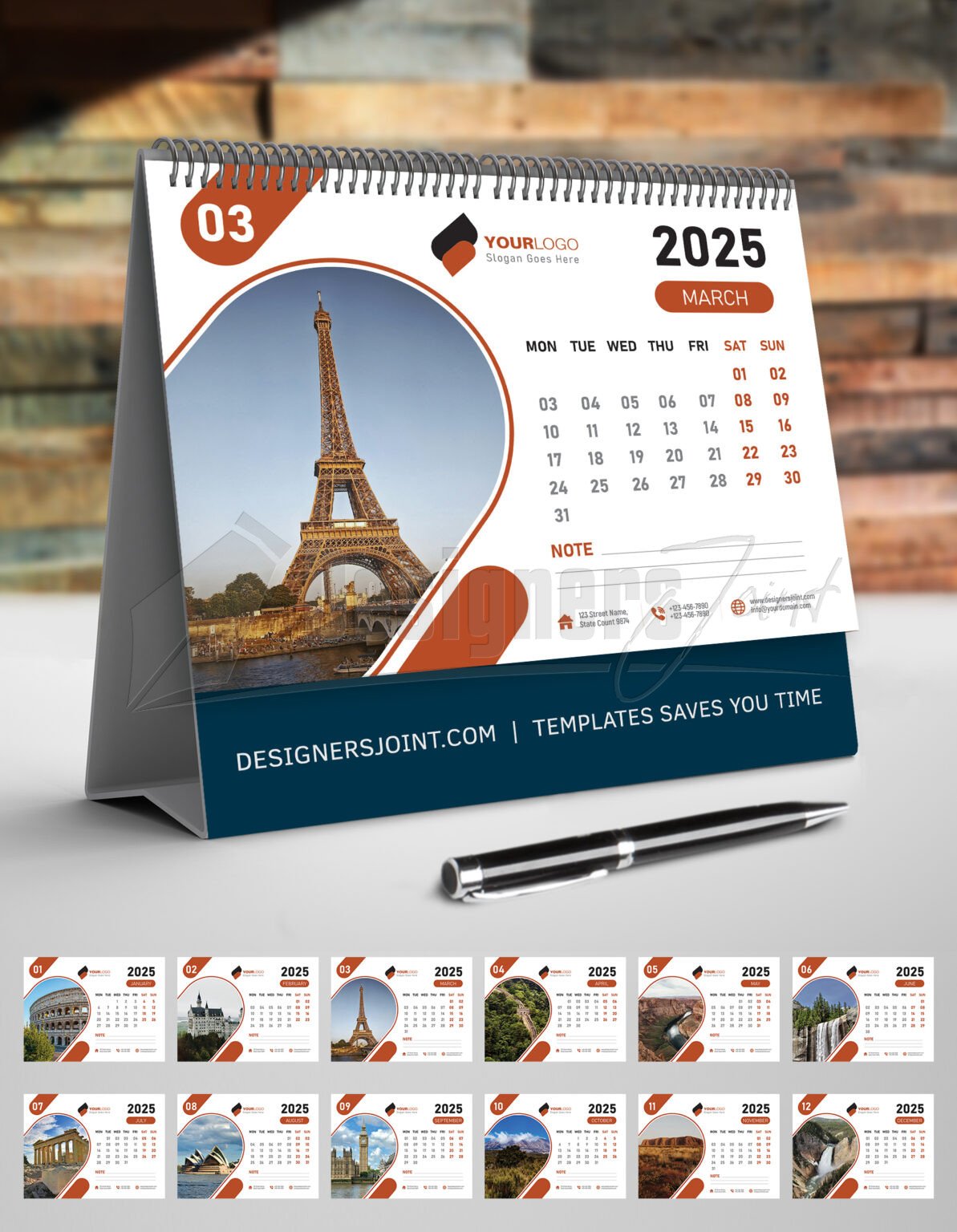 2025 Desk Calendar Design - Vibrant Geometric (Ai, EPS ...
