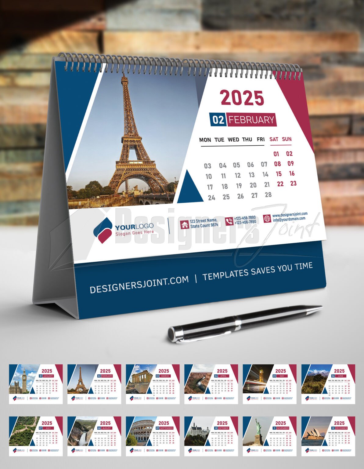2025 Desk Calendar Template - Modern Corporate (Ai, EPS ...