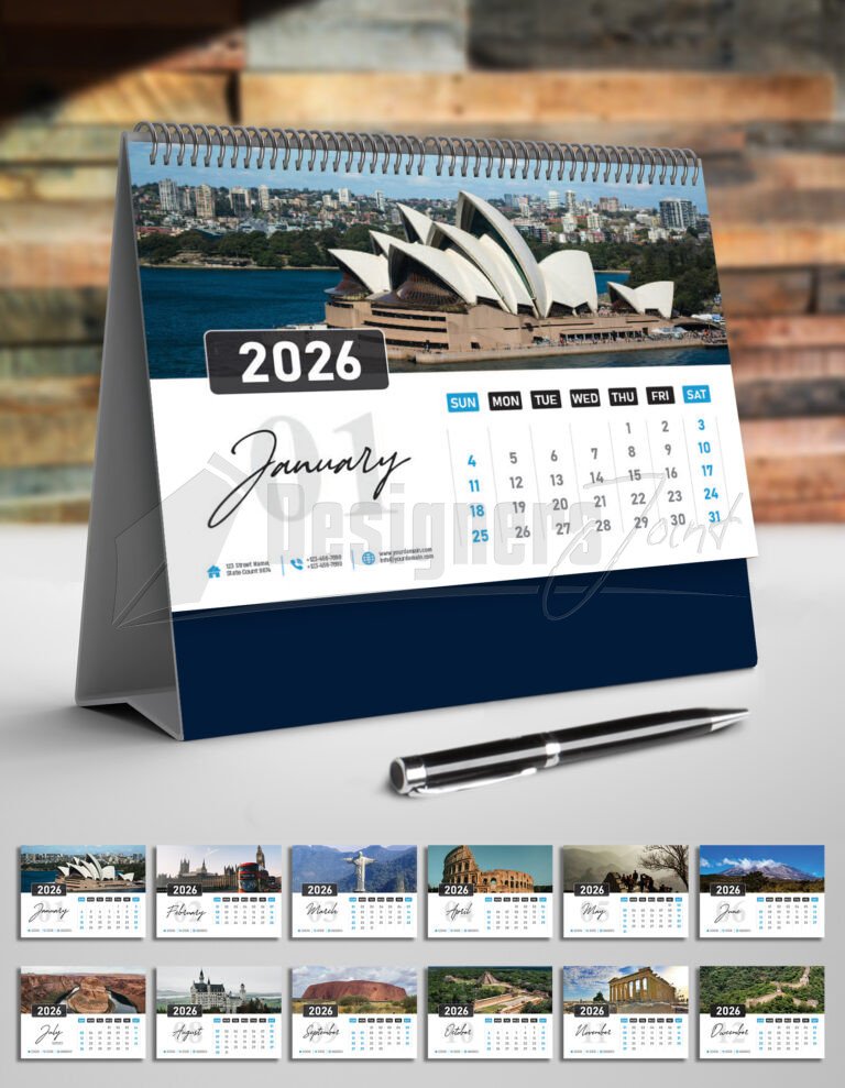 2026 Desk Calendar Template - Corporate Minimalist (Ai, CDR ...
