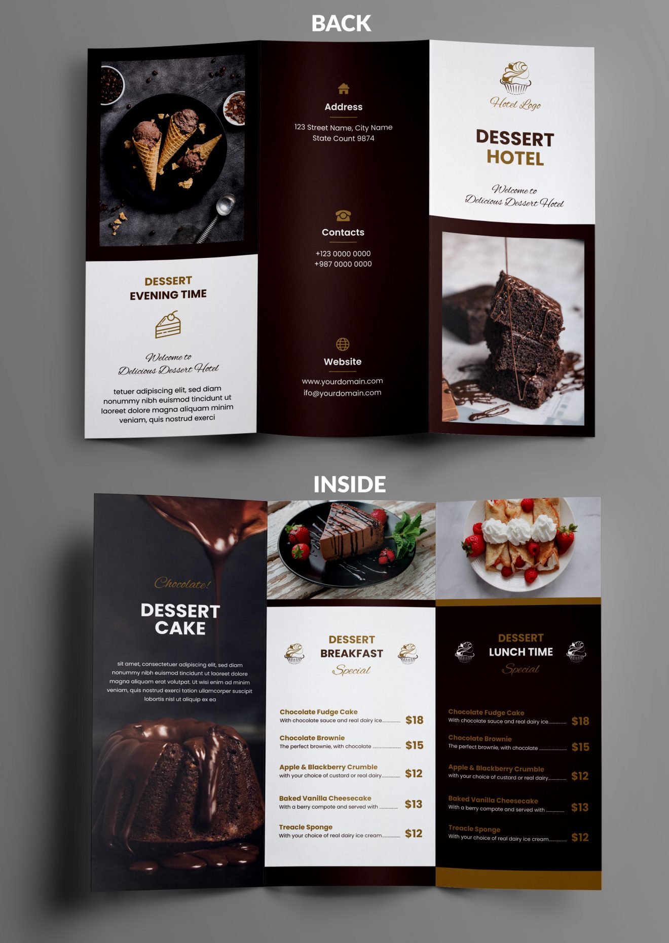 Hotel Tri-Fold Brochure/Restaurant Menu Illustrator Template ...