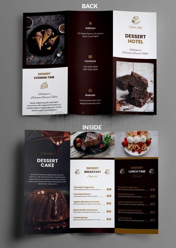 Hotel Tri-Fold Brochure/Restaurant Menu Illustrator Template ...