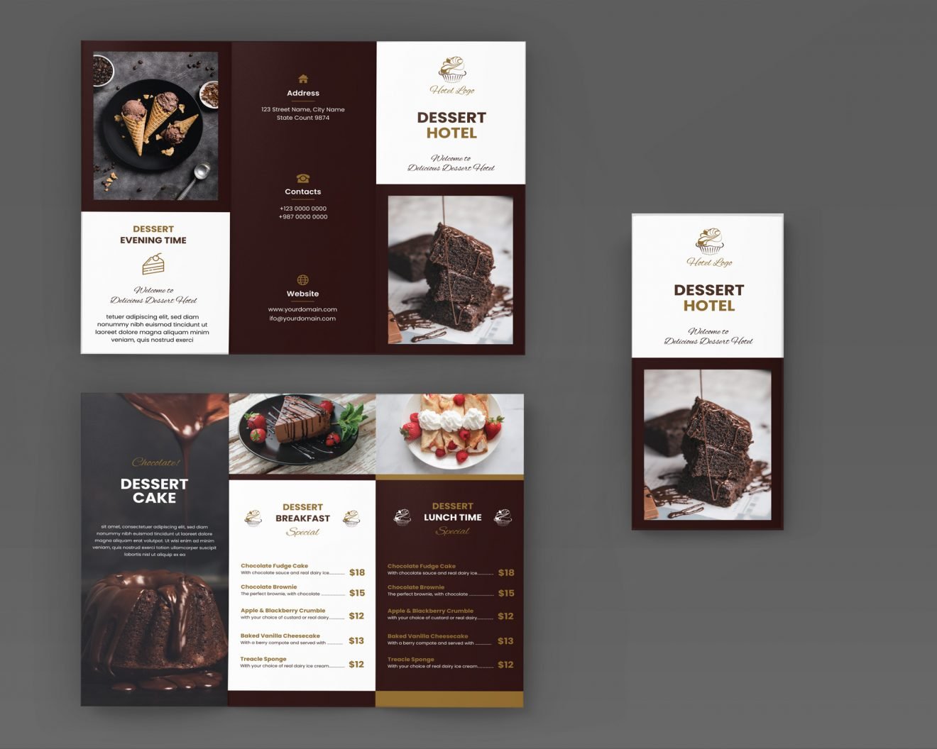 Hotel Tri-Fold Brochure/Restaurant Menu Illustrator Template ...